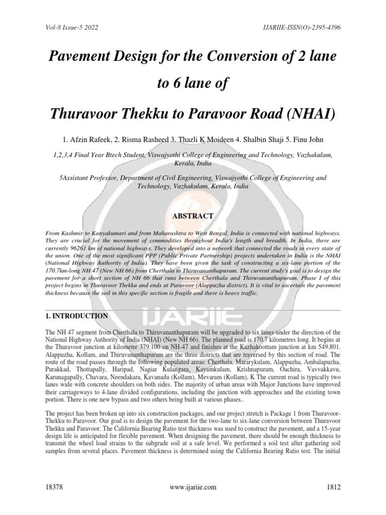 Pavement Design For The Conversion of 2 Lane To 6 Lane of Thuravoor ...