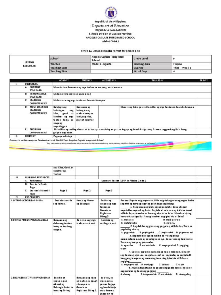 Lesson Exemplar Filipino 9 Q3 Week 6 | PDF