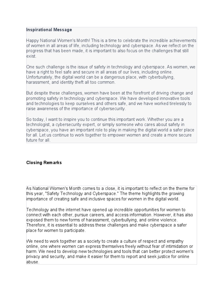 Inspirational Message: Closing Remarks | PDF | Cyberbullying | Computer Security