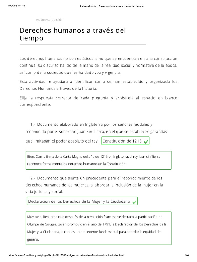 Autoevaluación. Derechos Humanos A Través Del Tiempo | PDF | Derechos humanos | Convenio europeo ...