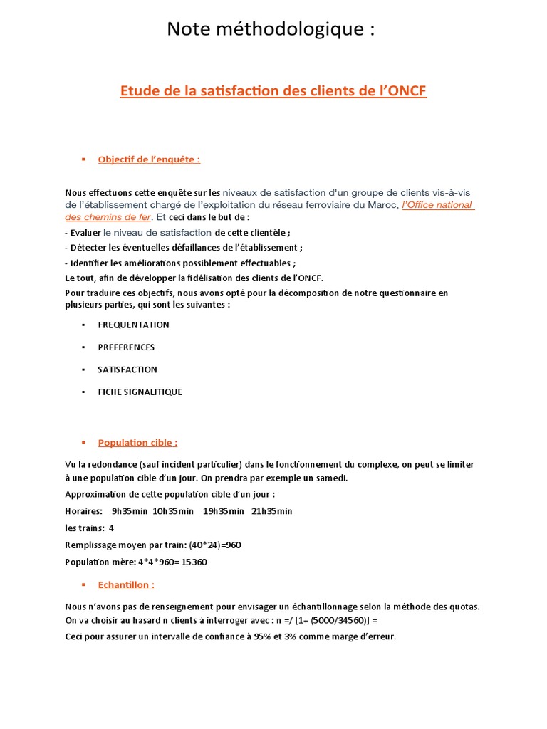 Note Méthodologique - ONCF | PDF