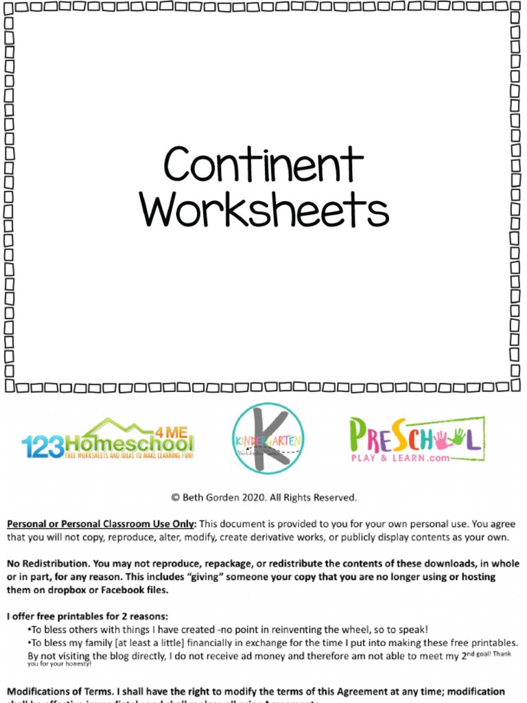 Continent Worksheets A PDF | PDF