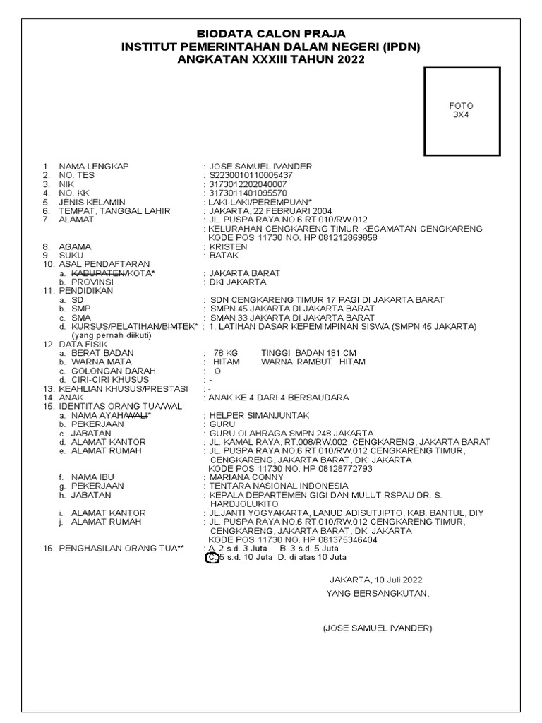 Biodata Capra Ipdn Jose | PDF