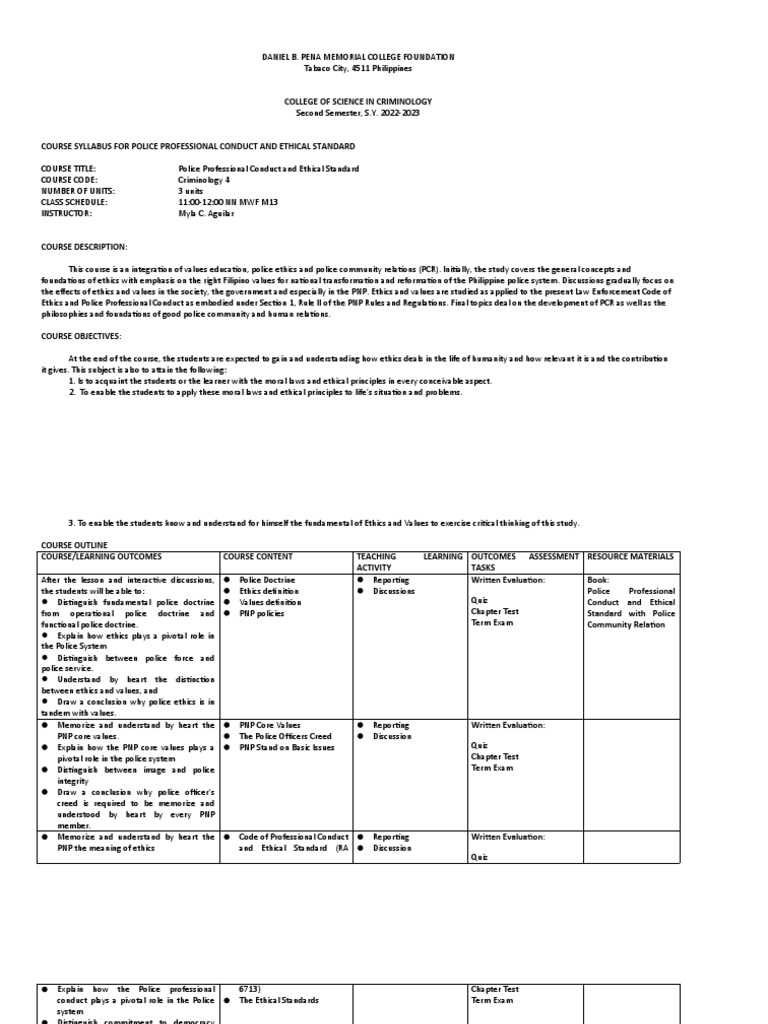 Myla Course Syllabus Criminilogy 4 | PDF | Evaluation | Crimes