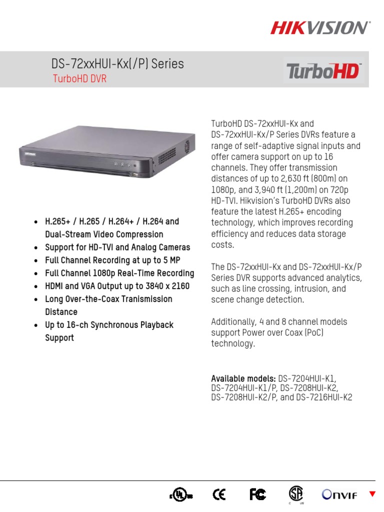 Ds-72Xxhui-Kx (/P) Series: Turbohd DVR | PDF | Digital Video Recorder | Video