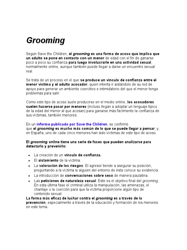 El grooming y el sexting: dos formas de acoso online a menores | PDF