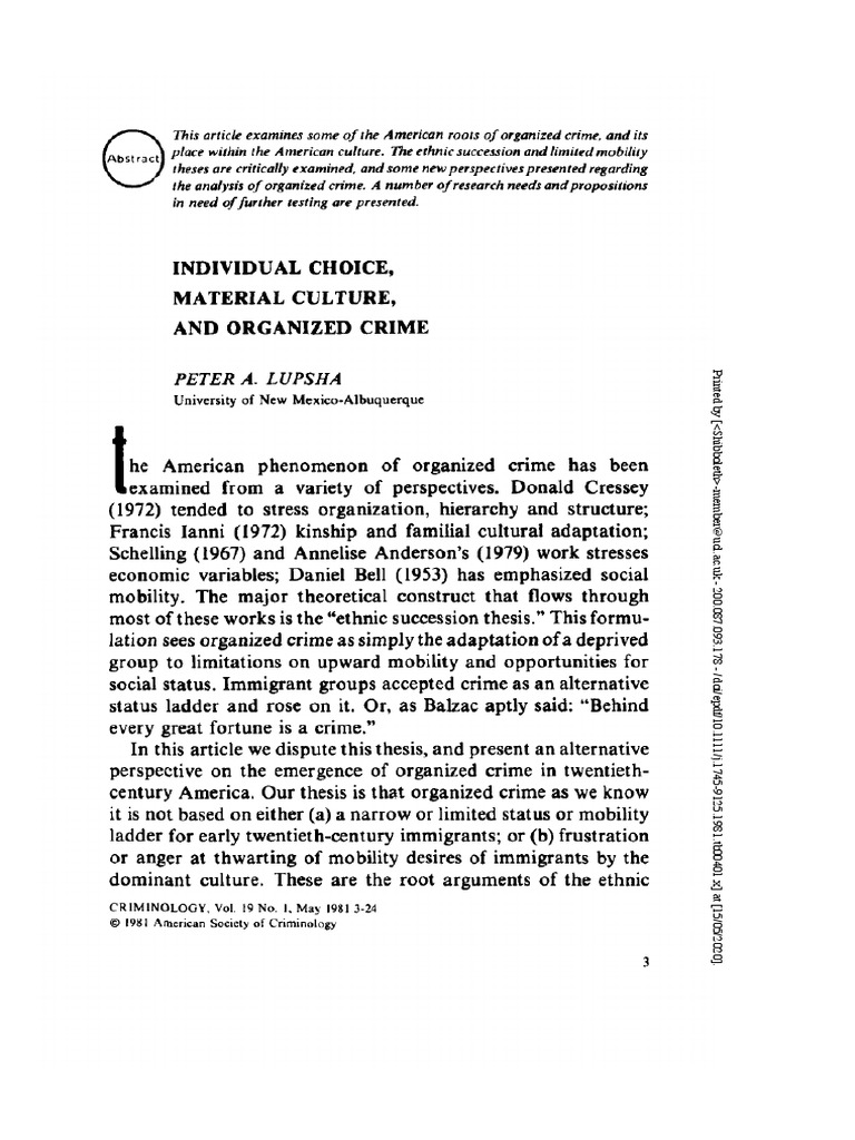 Individual Choice, Material Culture, and Organized Crime | PDF | Lucky ...