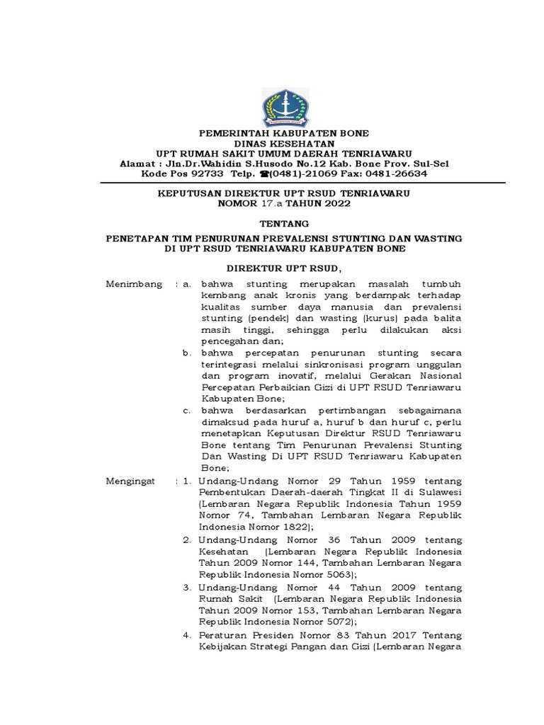 A. 4. SK Dan Uraian Tugas Tim Stunting Dan Wasting | PDF