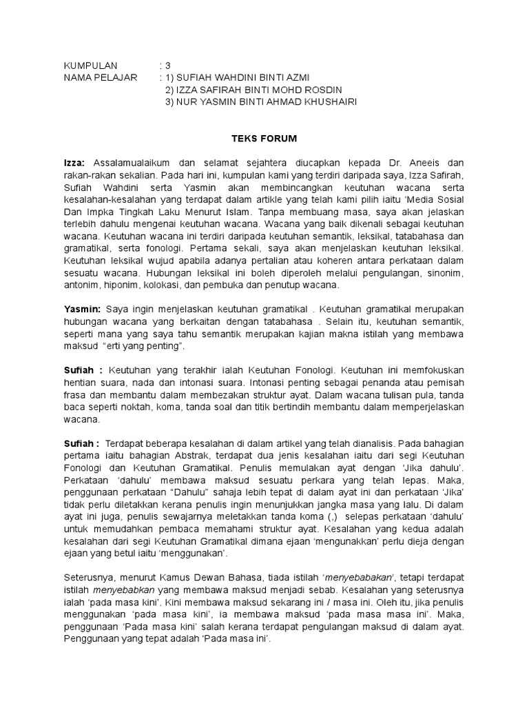 Teks Forum Kumpulan 3 | PDF