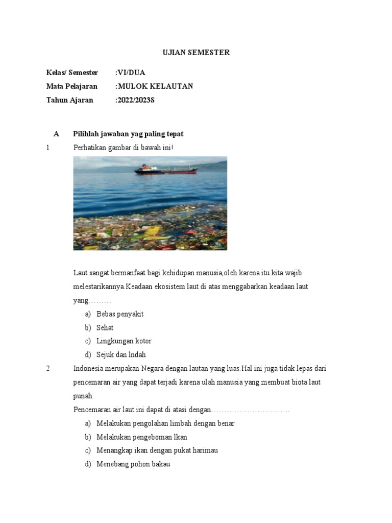 Soal Ujian Semester Kelas 6 Mulok Kelautan | PDF Soal Ujian Semester Kelas 6 Mulok Kelautan | PDF