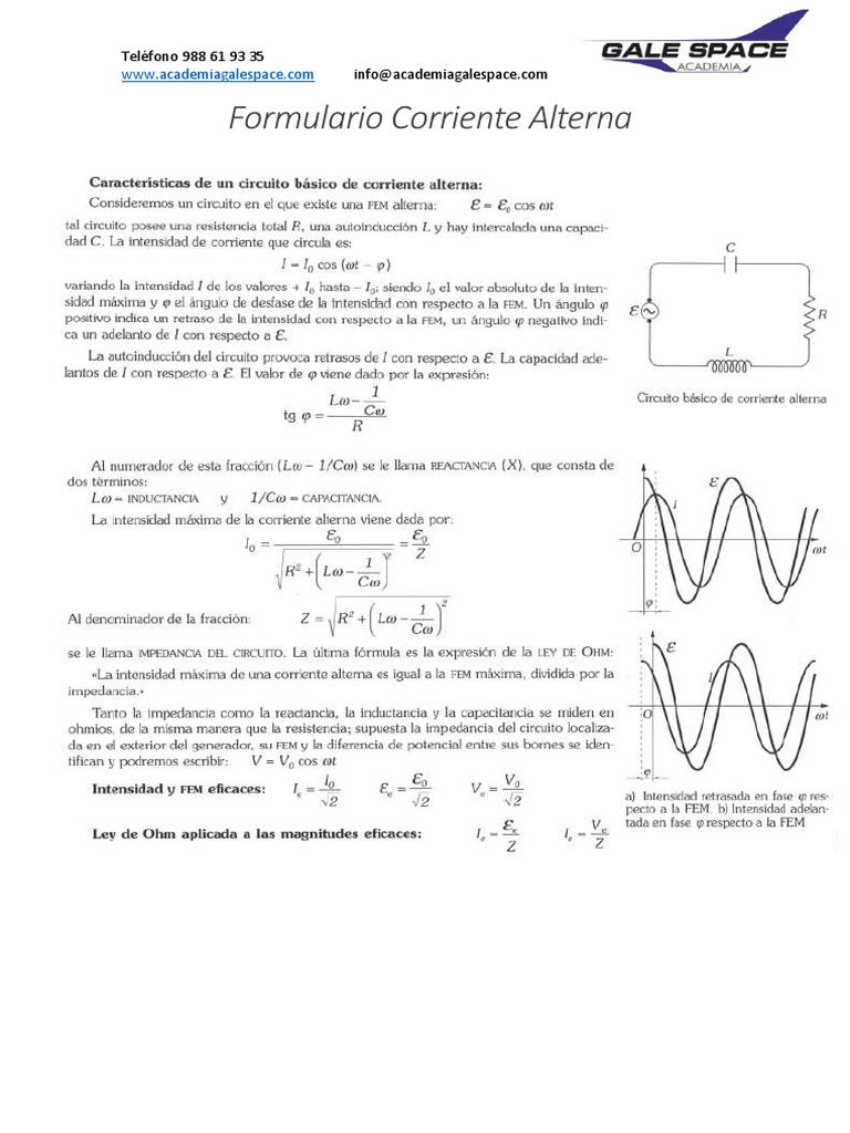 Formulario Corriente Alterna | PDF