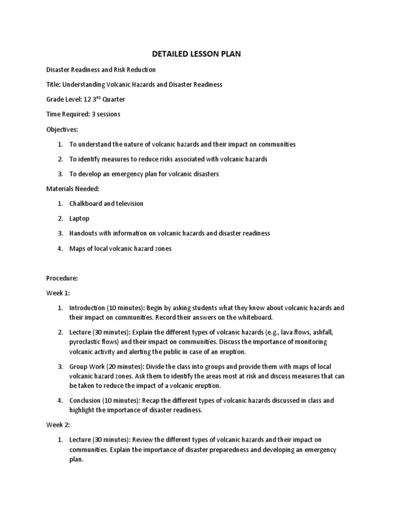 Detailed Lesson Plan DRRR Q3 | PDF | Emergency Management | Volcano