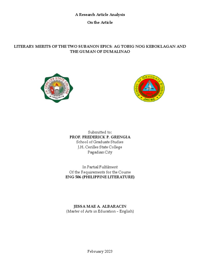 Ag Tobig Nog Keboklagan and The Guman of Dumalinao | PDF | Narrative | Hero