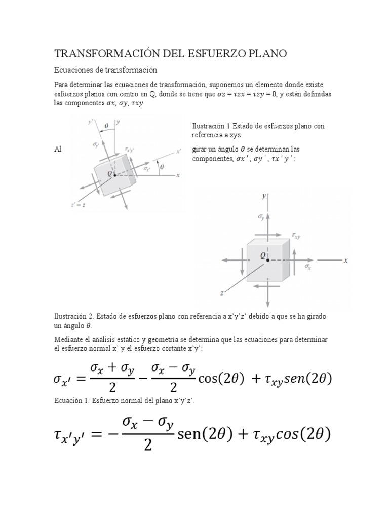 Transformación Del Esfuerzo Plano | PDF | Ecuaciones | Física