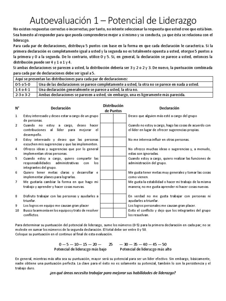 S1 - Autoevaluación 1 - Potencial de Liderazgo | PDF | Crecimiento personal y profesional ...