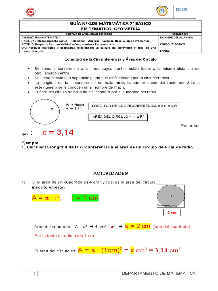 Guía Nº-2 Geometría-Circunferencia | PDF | Pi | Matemática Elemental