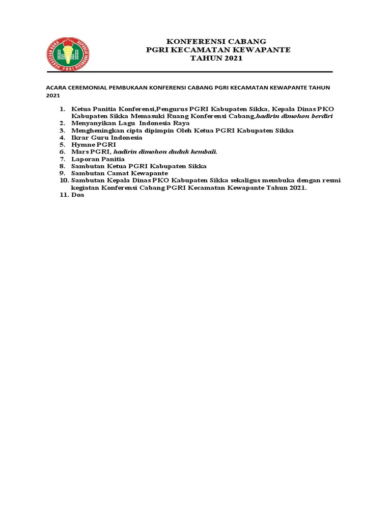 Susunan Acara Konfercab PGRI Kewapante | PDF
