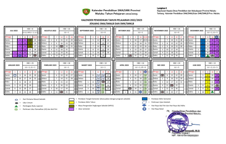 KALENDER PENDIDIKAN SMA/SMK PROVINSI MALUKU TAHUN 2022-2023 | PDF