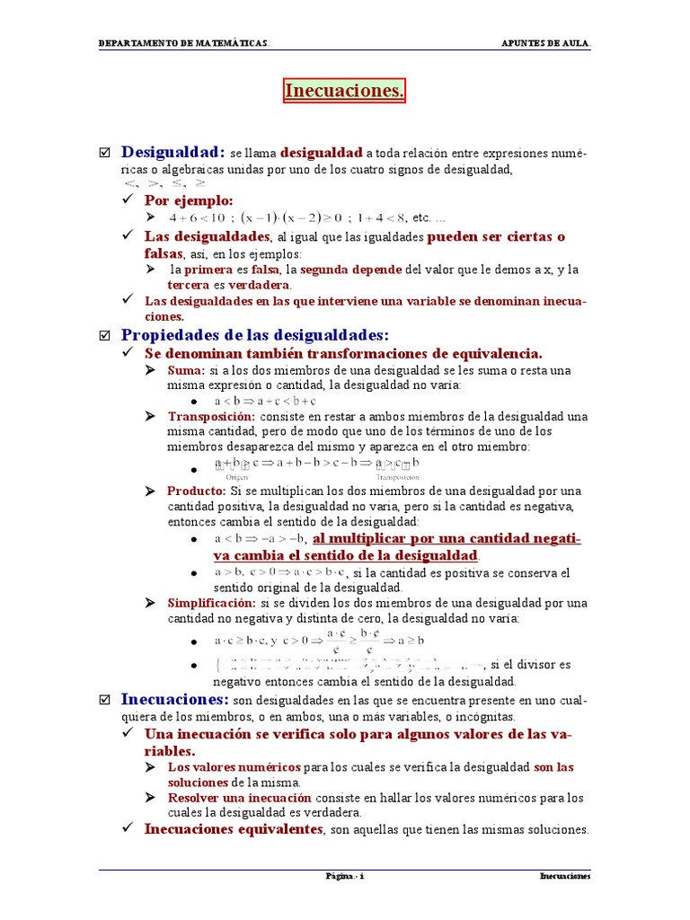Inecuaciones 01 | PDF | Desigualdad (Matemáticas) | Ecuaciones