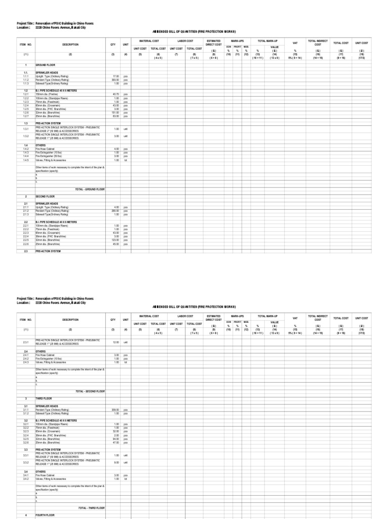 Fire Protection System Cost Estimate | PDF | Fire Sprinkler System | Cost