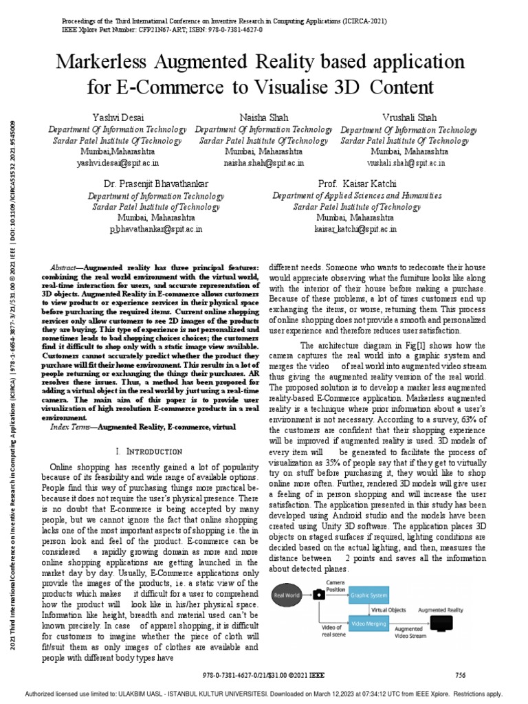 Markerless Augmented Reality Based Application For E-Commerce To Visualise 3D Content | PDF