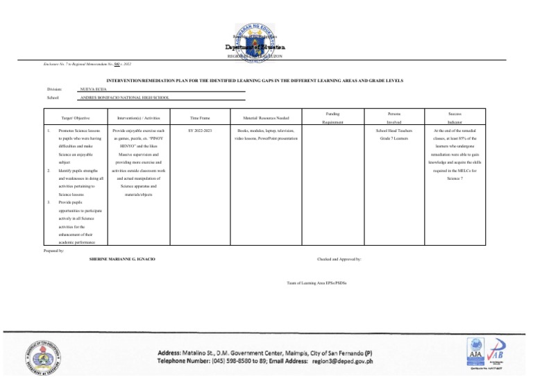 Action Plan - Science 7 | PDF