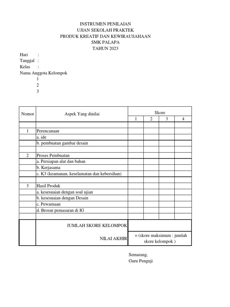 Instrumen Penilaian US Praktek PKK 2023 | PDF | Seni | Komputer