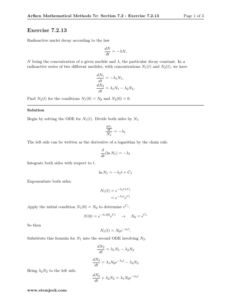 Arfken MMCH 7 S 2 e 13 | PDF | Radioactive Decay | Ordinary ...