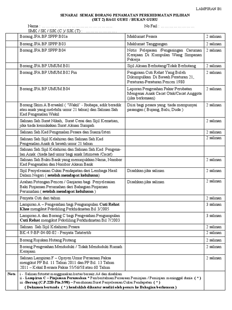 1.senarai Semak Borang Penamatan Perkhidmatan Pilihan-1 | PDF