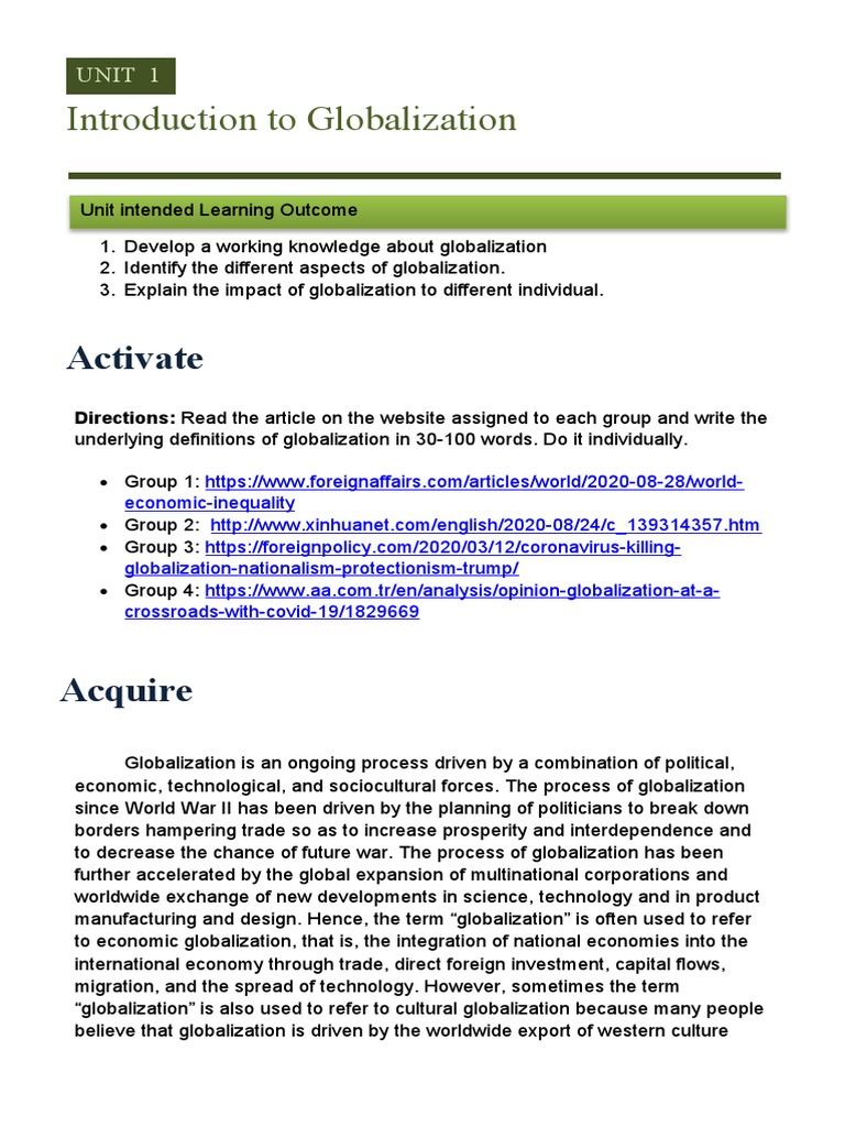 GE CONWOR Unit 1 | PDF | Globalization | Economies