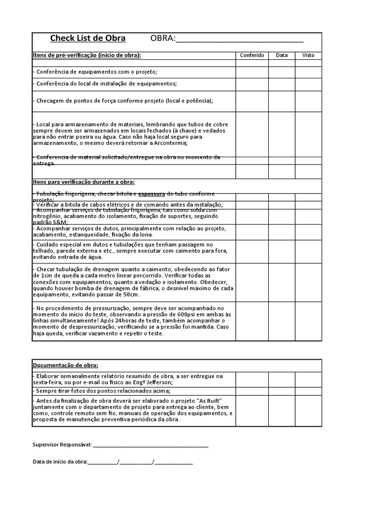 Check List Obras.xlsx | PDF