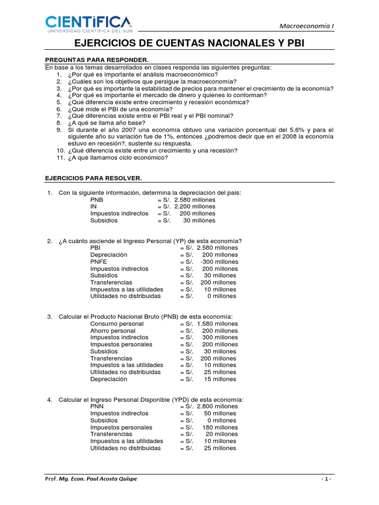 Semana 02 - Ejercicios de Cuentas Nacionales y PBI | PDF | Producto Interno Bruto | Impuestos