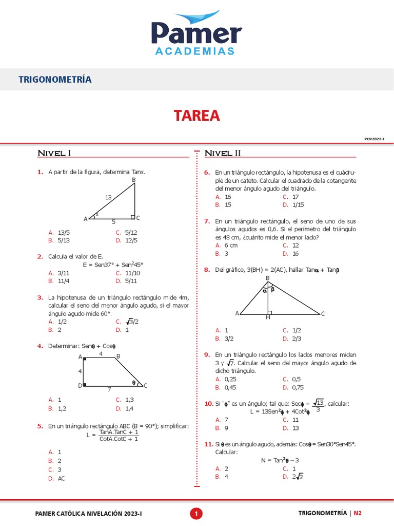 Tarea N2 Trigonometria | PDF | Triángulo | Trigonometría