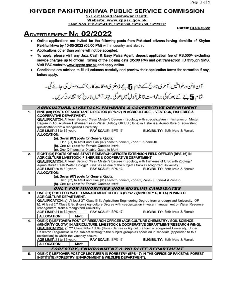 Advertisement for Various Vacant Positions in Multiple Government ...