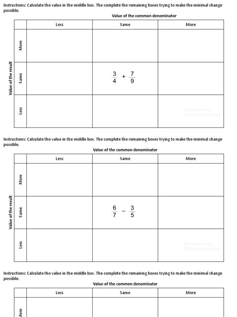 Adding fractions More same less grid.pdf | PDF | Lexicology ...
