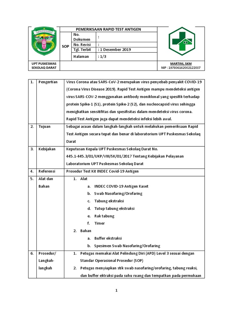 SOP Pemeriksaan Antigen | PDF