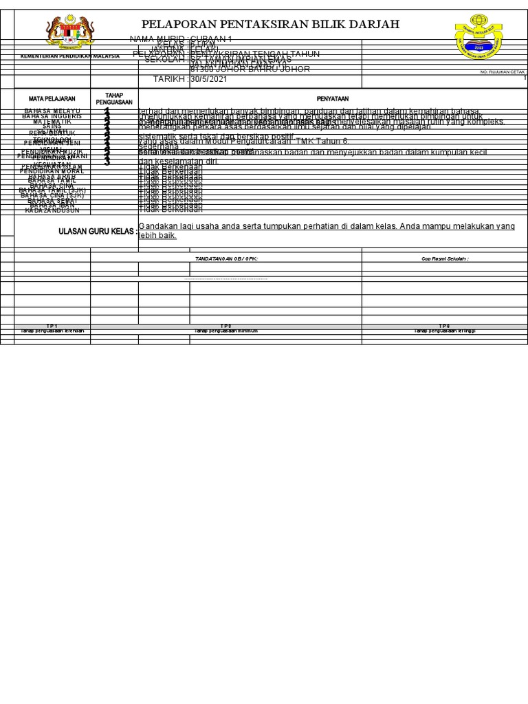 TEMPLAT PELAPORAN 3 x PBD TAHUN 6 (1) | PDF