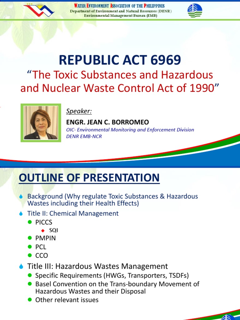 9.RA 6969 HAzardous Wastes Engr - Jean Borromeo | PDF | Waste ...