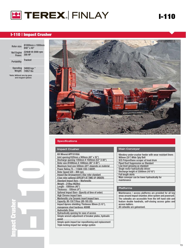 Terex Finlay I-110 Impact Crusher PDF | PDF | Belt (Mechanical) | Machines