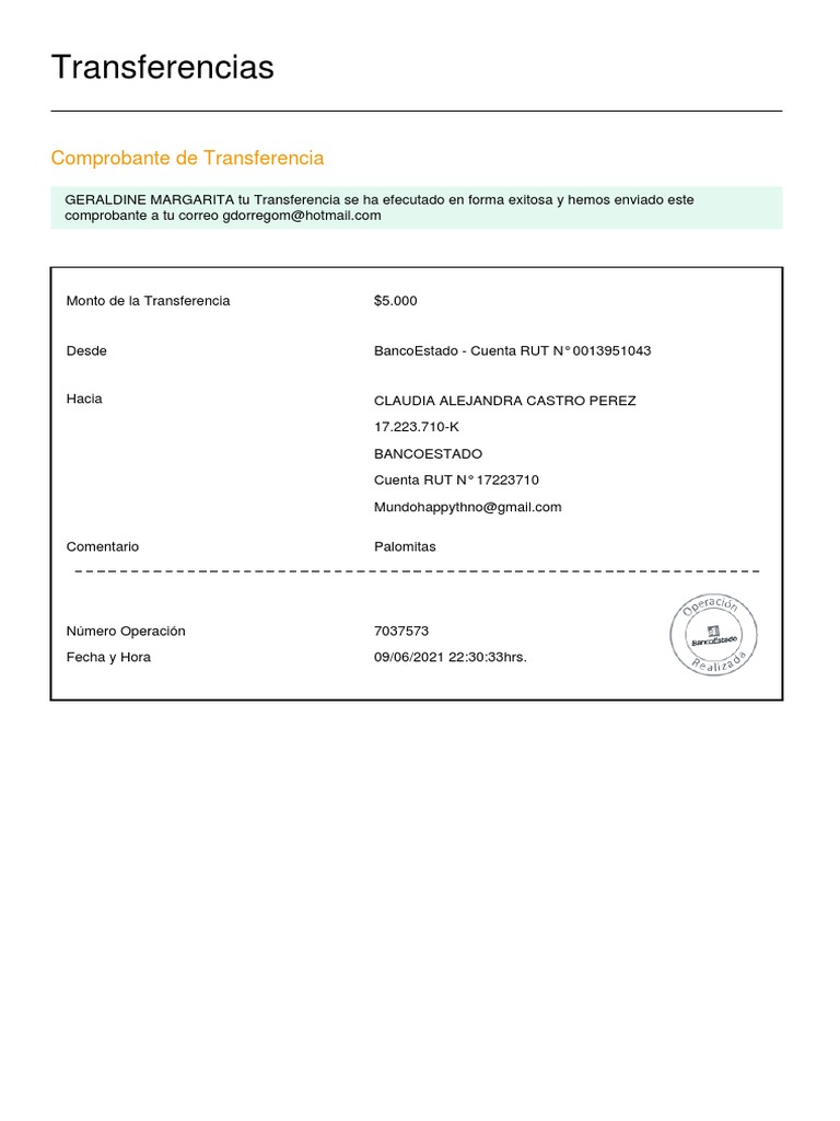 Transferencias: Comprobante de Transferencia | PDF