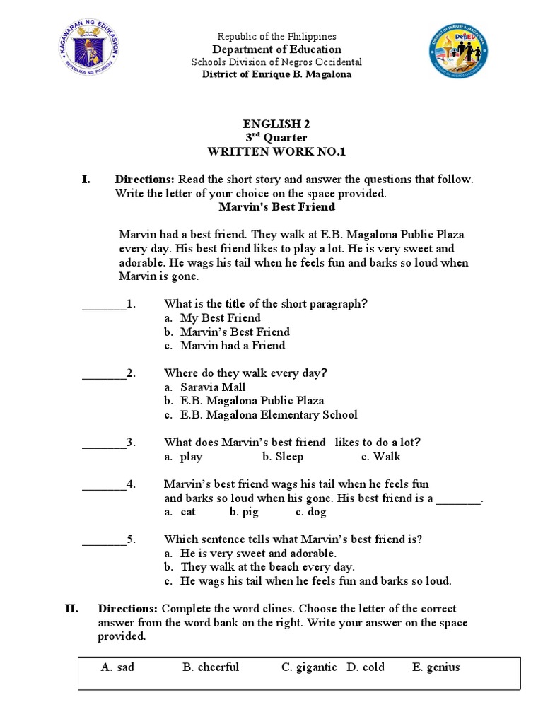 English 2 3rd Quarter Written Work | PDF