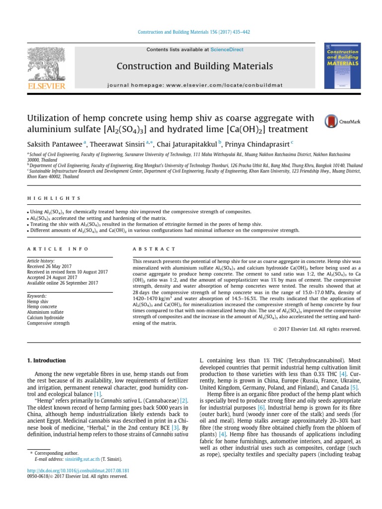 Utilization of Hemp Concrete Using Hemp Shiv As Coarse Aggregate With | PDF | Concrete | Cement