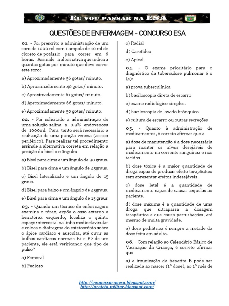 Questões de Provas Anteriores da ESA - ENFERMAGEM | PDF | Hipertensão ...