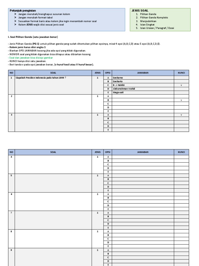 Panduan Pengisian Soal IPS Template | PDF
