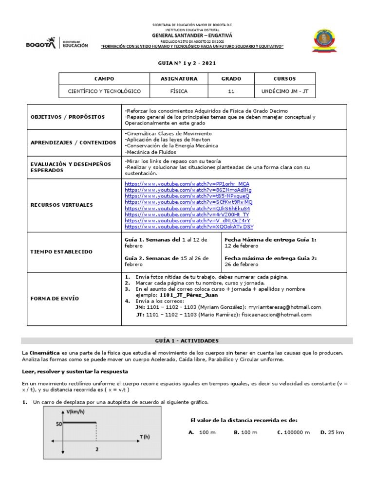 Guia 1 y 2 Fisica Grado Undecimo PDF | PDF | Masa | Fuerza
