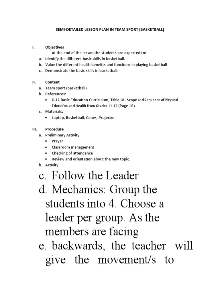 Basketball Lesson Plan Teaches Skills & Health Benefits | PDF | Lesson ...