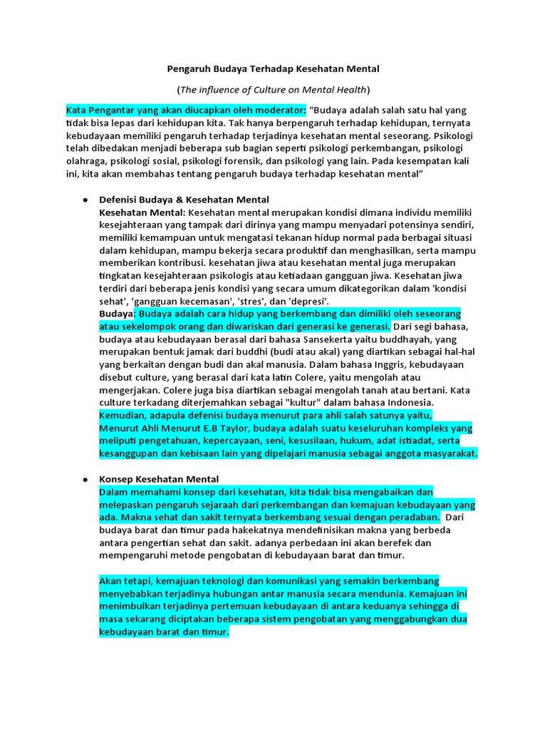 Pengaruh Budaya Terhadap Kesehatan Mental | PDF | Pengembangan Diri