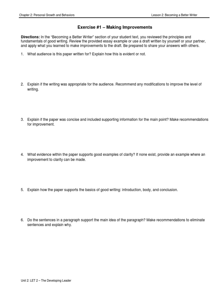 U2C2L2A1 - Exercise 1 - Making Improvements | PDF