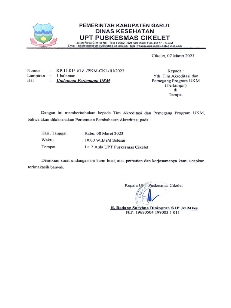 Surat Undangan Pertemuan UKM | PDF