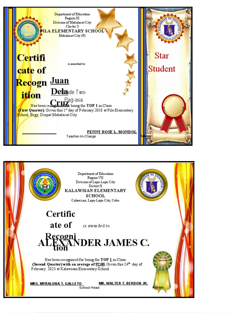 Editable Certificates for Student Achievers | PDF